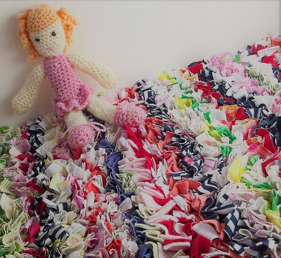 Bedside rag rug proggy mat custom made re-cycled fabric | Etsy