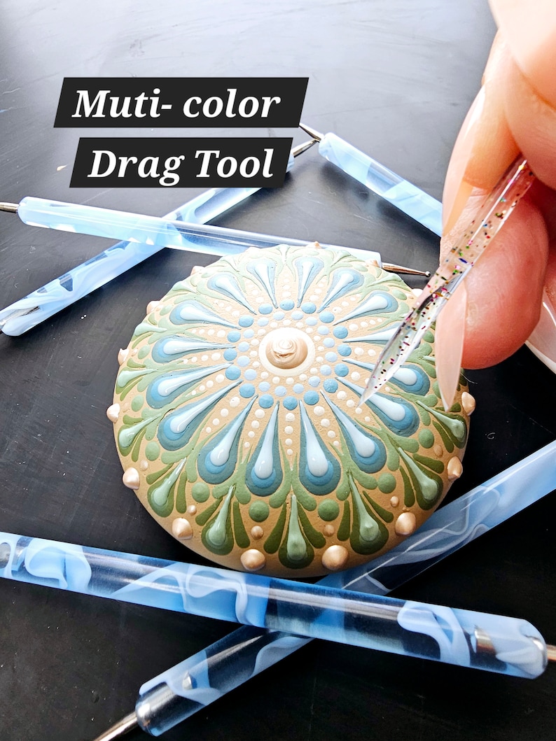 Dot Mandala Art Dotting Tool Acrylic 5 Piece Set With Drag Tool Blue ...