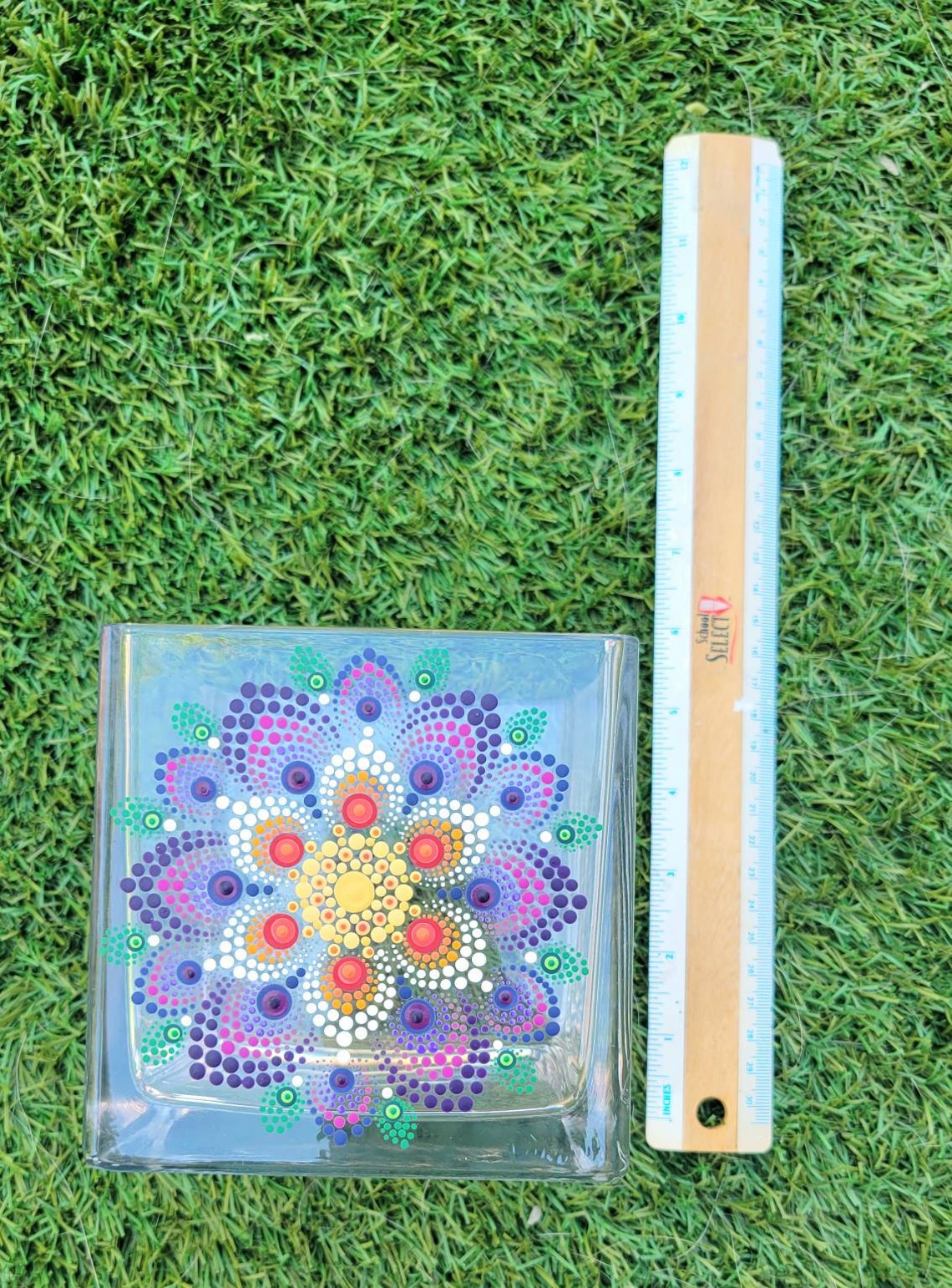 Mandala Dot Art Flower Vase Bird of Paradise Flower Glass Low Profile ...