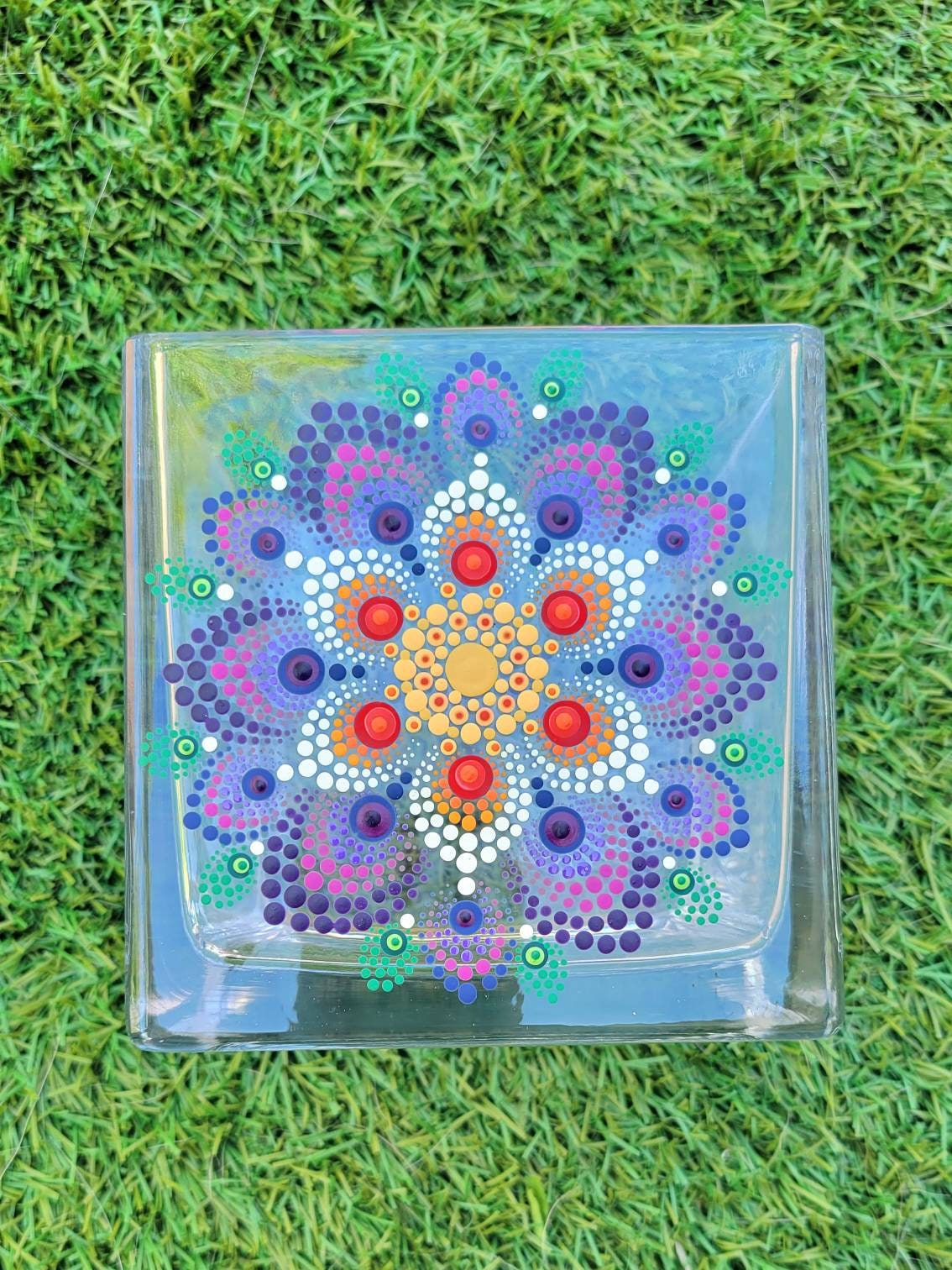 Mandala Dot Art Flower Vase Bird of Paradise Flower Glass Low Profile ...