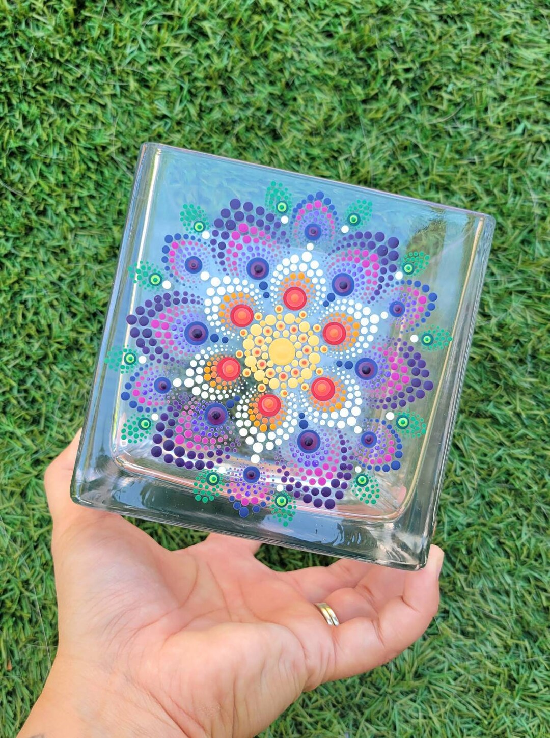 Mandala Dot Art Flower Vase Bird of Paradise Flower Glass Low Profile ...