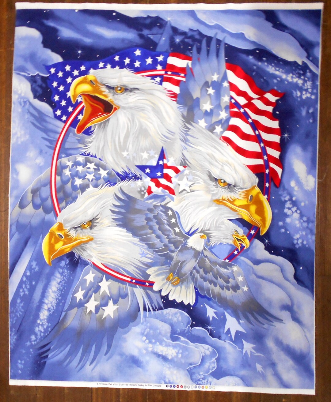Patriotic Bald Eagles Fabric Panel 9-11 Tribute #5778/approx 35x43 ...