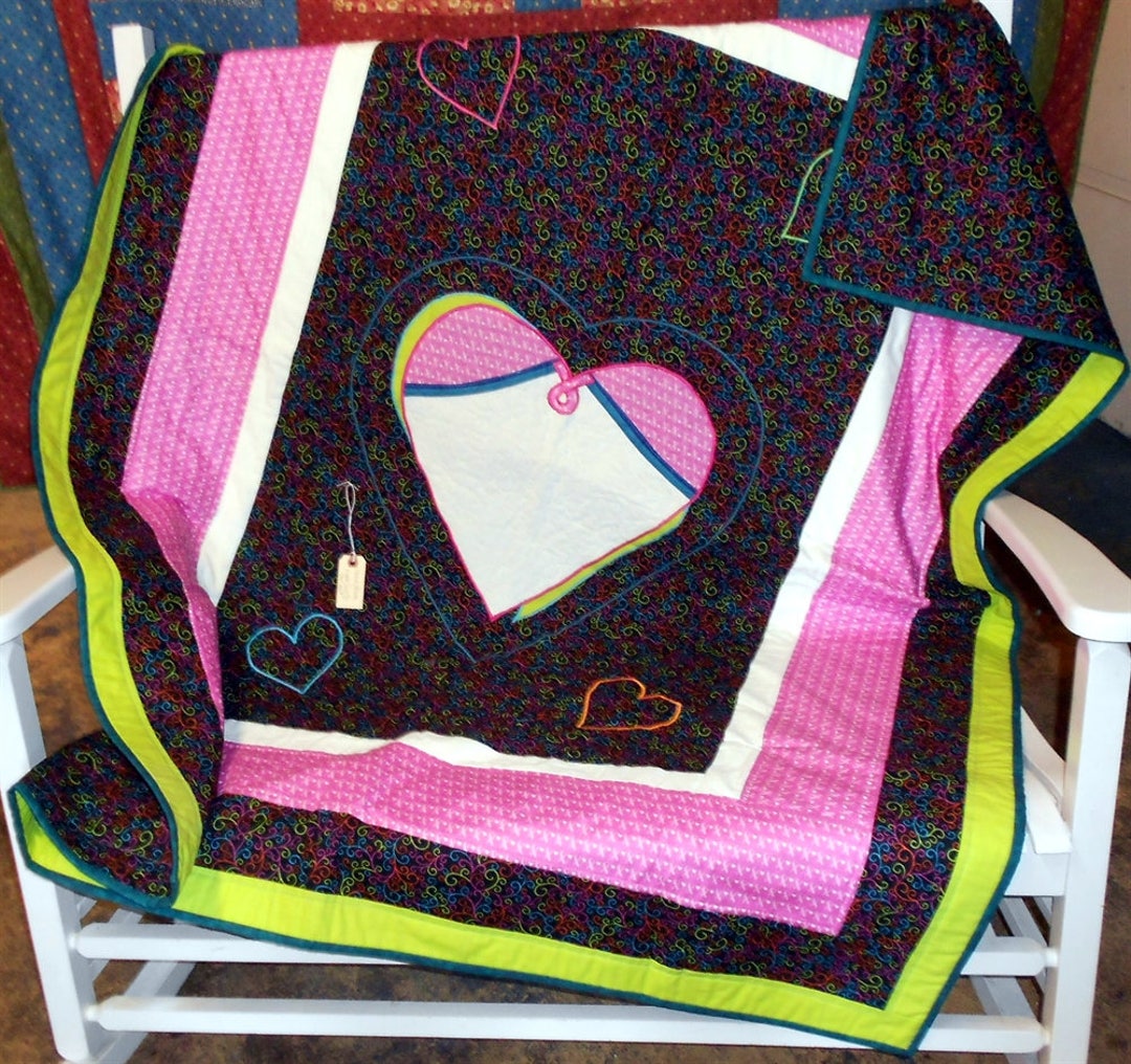 Pink Ribbon Lap Quilt 54" X 67"/breast Cancer Awareness Heart/bra/save ...