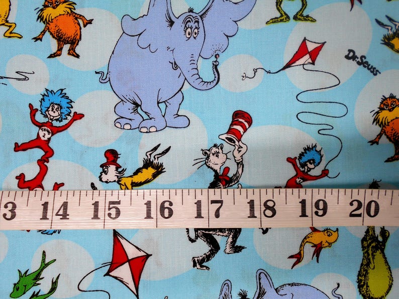 Fabric #6153 Aqua Dr. Seuss/books/book Phrases/rainbow/cat in Hat ...
