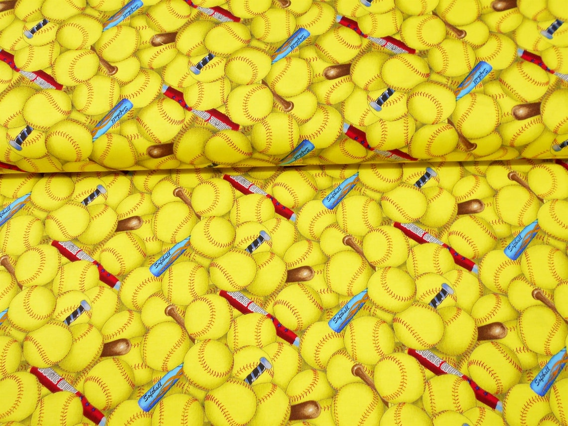 Fabric-1/2 or 1 Yard Piece 4778-packed Yellow Softballs & - Etsy