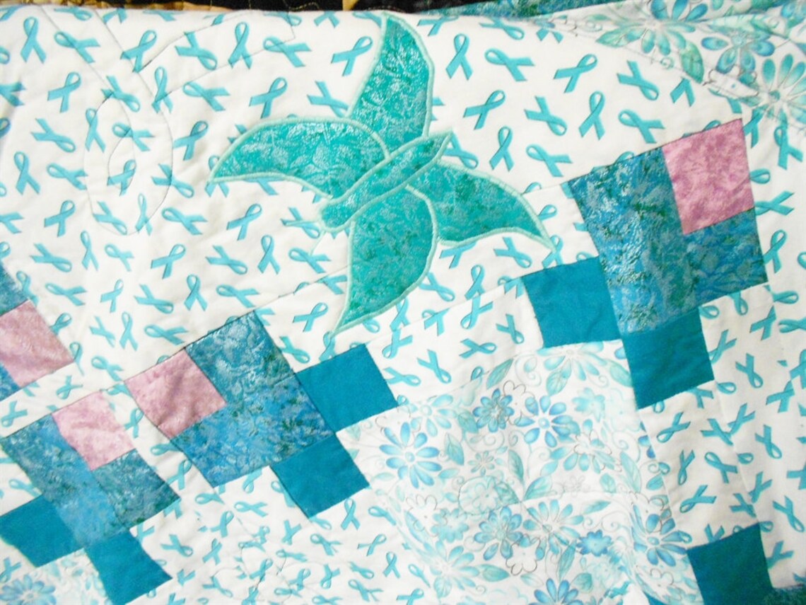 Quilt-ovarian Cancer Awareness Ribbon Rosebud/teal - Etsy
