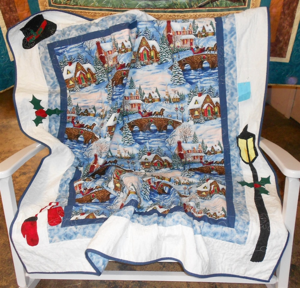 Christmas Scenic Quilt Lap/twin/full Scenic Lamp Post Cottages/stone ...