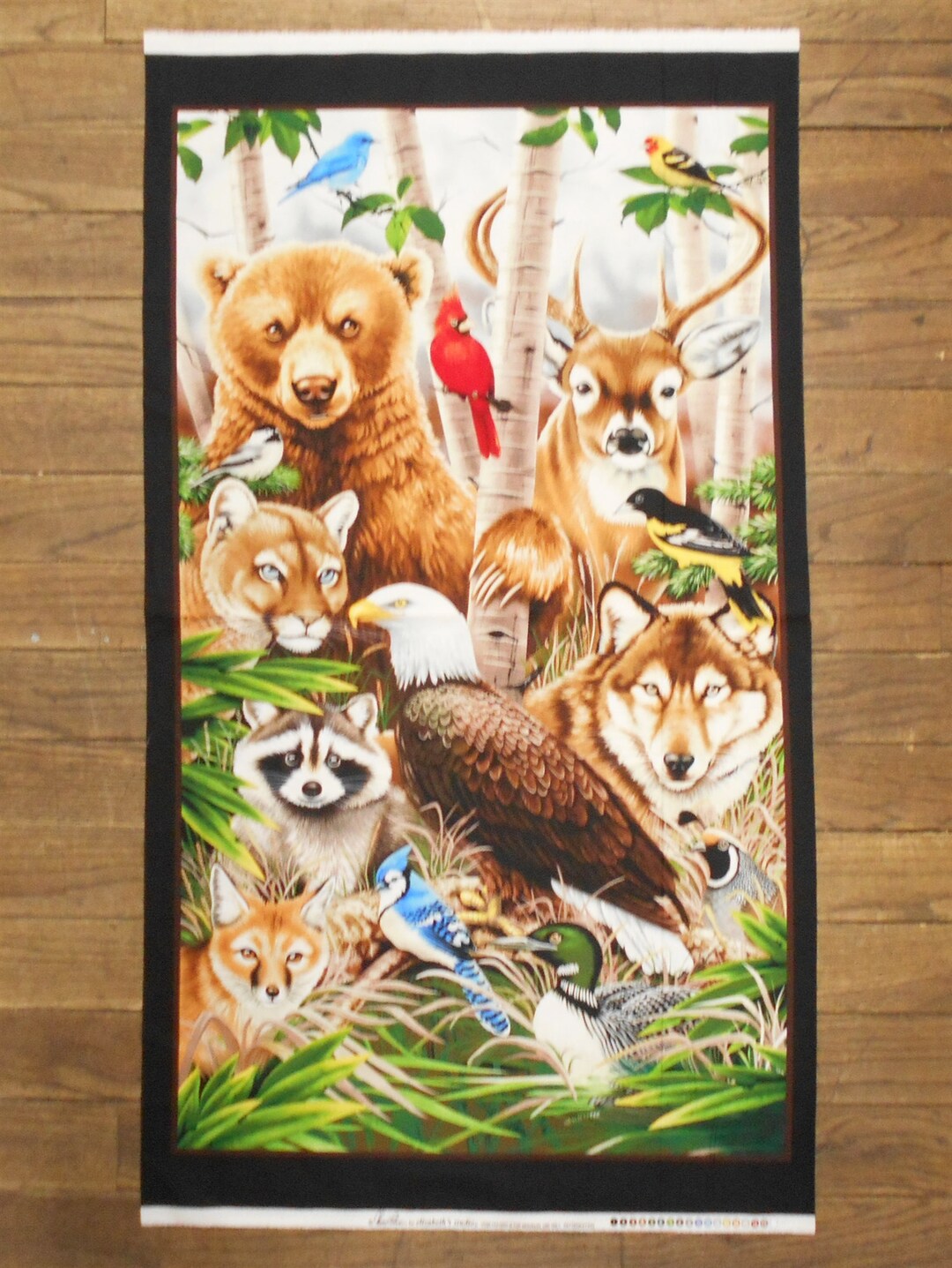 Wildlife Refuge Fabric Panel #5463/approx. 24x43"/eagle Bear Deer Birds ...
