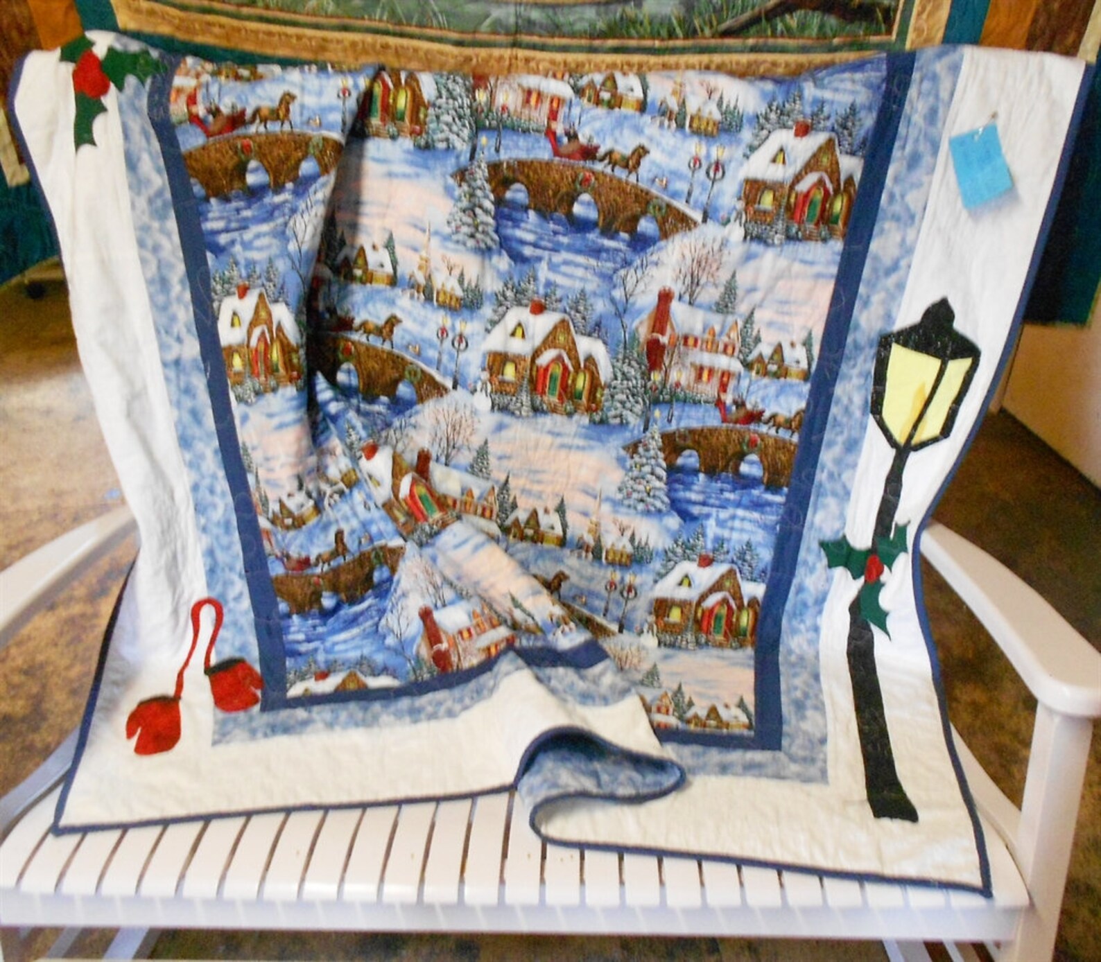 Christmas Scenic Quilt Lap/twin/full Scenic Lamp Post Cottages/stone ...