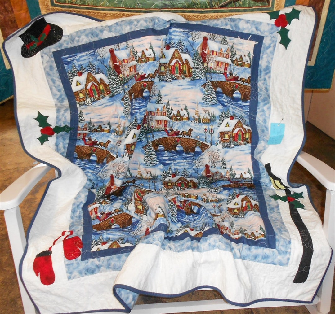 Christmas Scenic Quilt Lap/twin/full Scenic Lamp Post Cottages/stone ...
