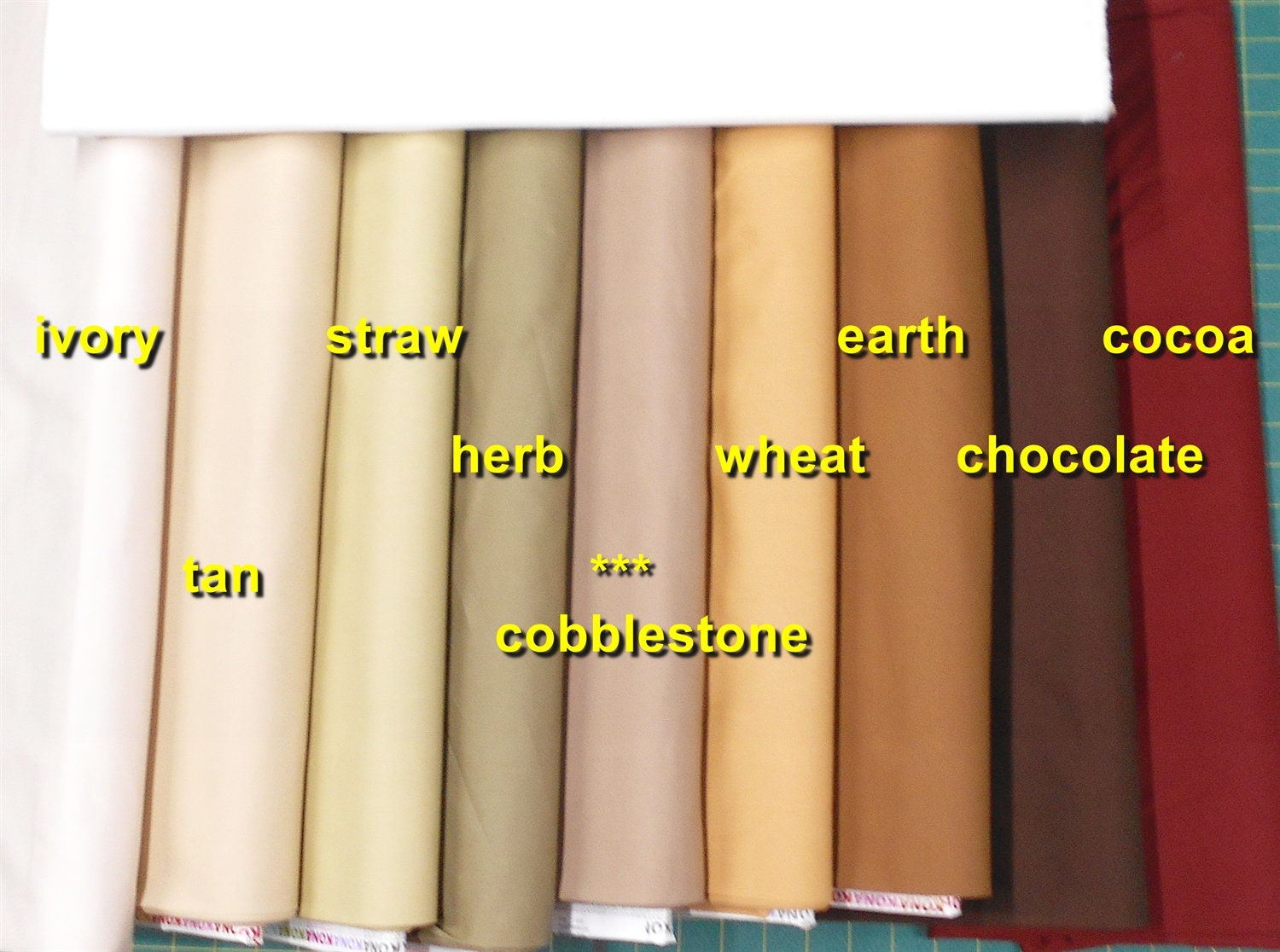KONA Solid Fabric-choose 1 Yard: Ivory/tan/straw/herb/cobblestone ...