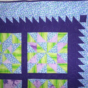 Blue/purple/lime Pinwheel Quilt - Baby/toddler 44" X 57" (lime Wavy ...