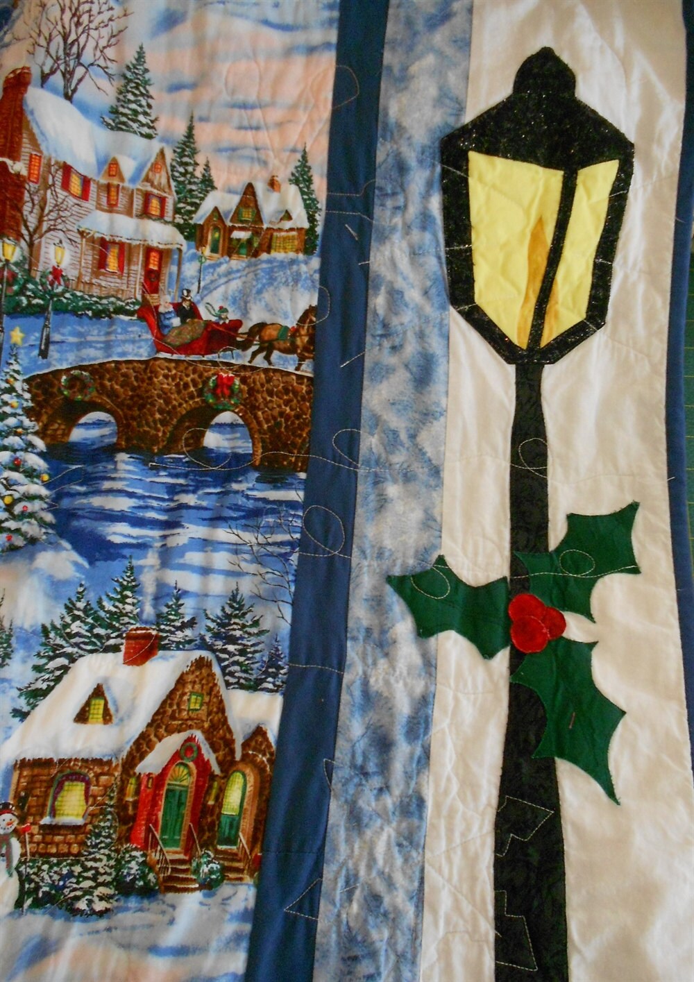 Christmas Scenic Quilt Lap/twin/full Scenic Lamp Post Cottages/stone ...