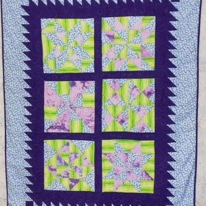 Blue/purple/lime Pinwheel Quilt - Baby/toddler 44" X 57" (lime Wavy ...