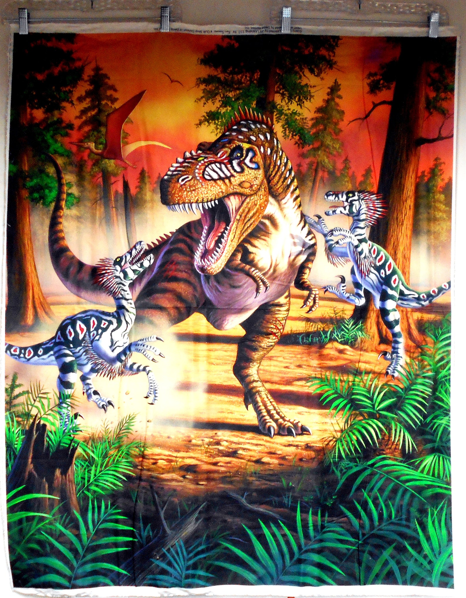 Realistic Dinosaur Panel "dino Battle" Approx. 35x42" #4994/four ...