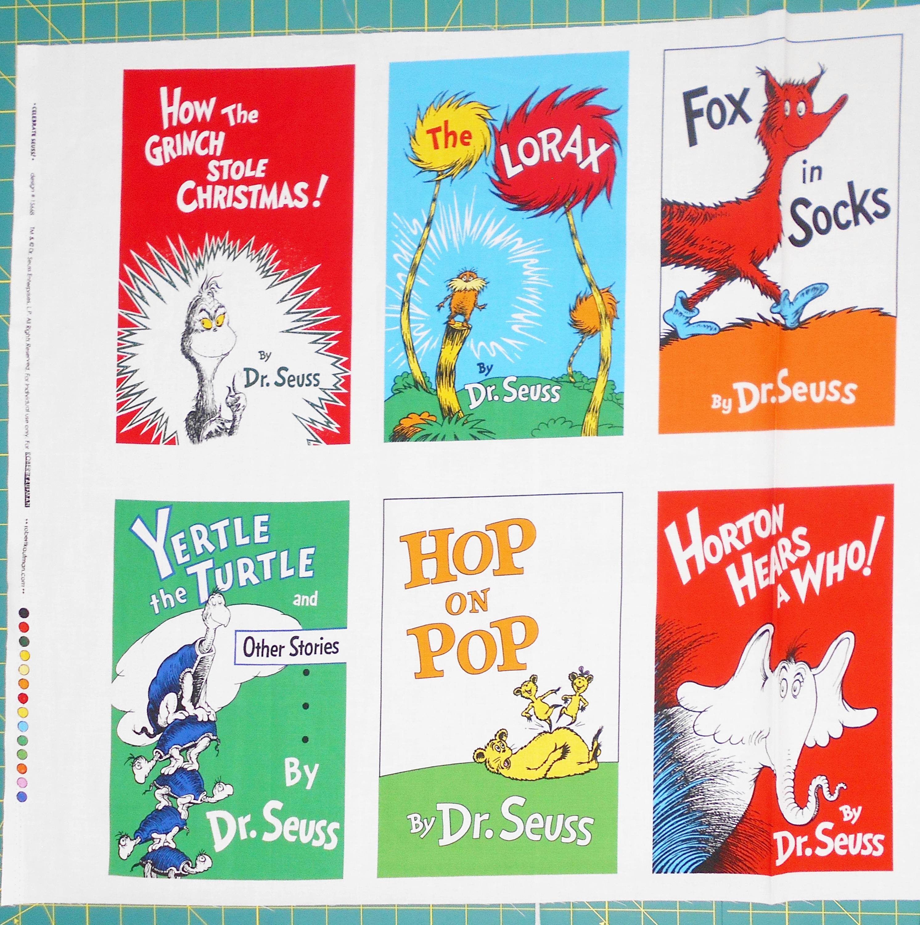 Fabric-dr Seuss Book Cover Panel #6195/23x43"/cat in Hat/yertle Turtle ...