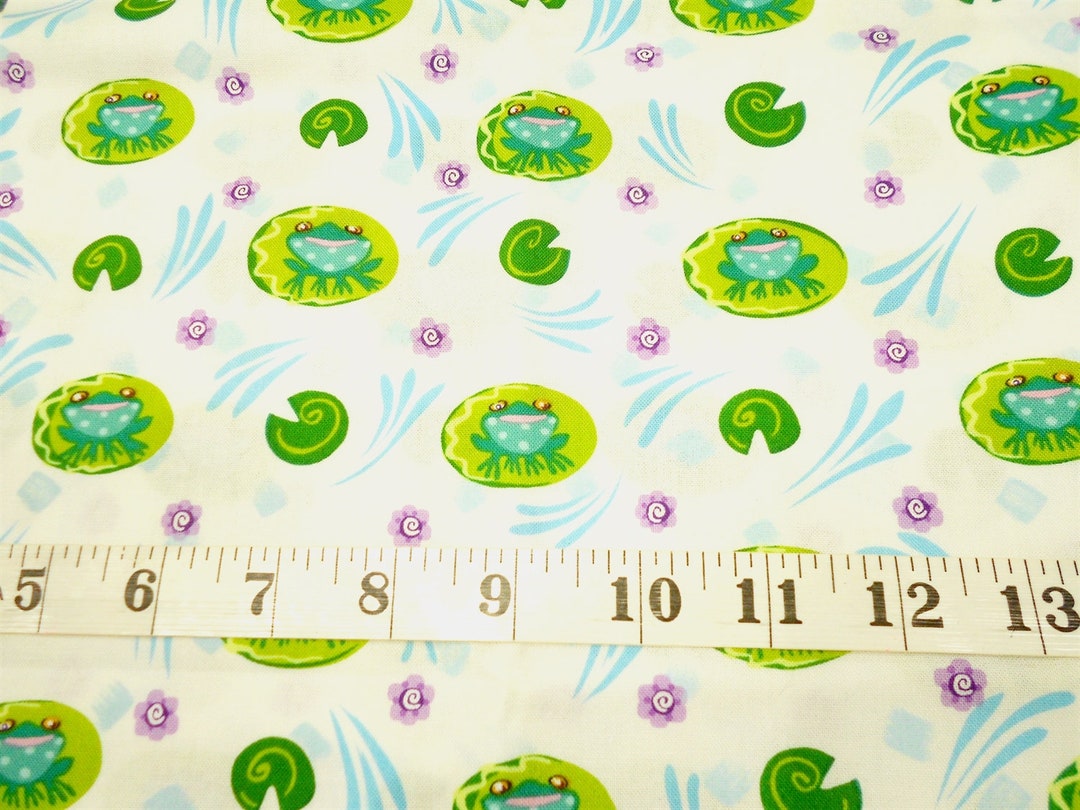 Frog Fabric-#320-frog/frogs/lily Pads/water/splash/purple Flowers/cute ...
