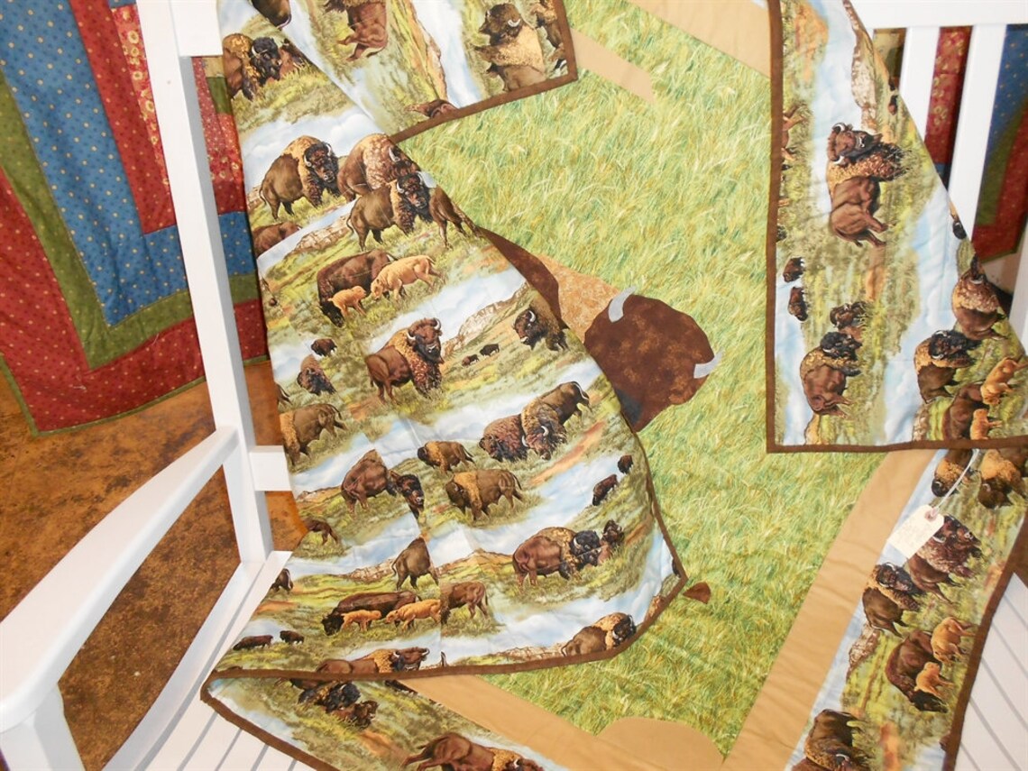 Lap Quilt/wall Hanging Bison/buffalo in Grass Applique Quilt - Etsy