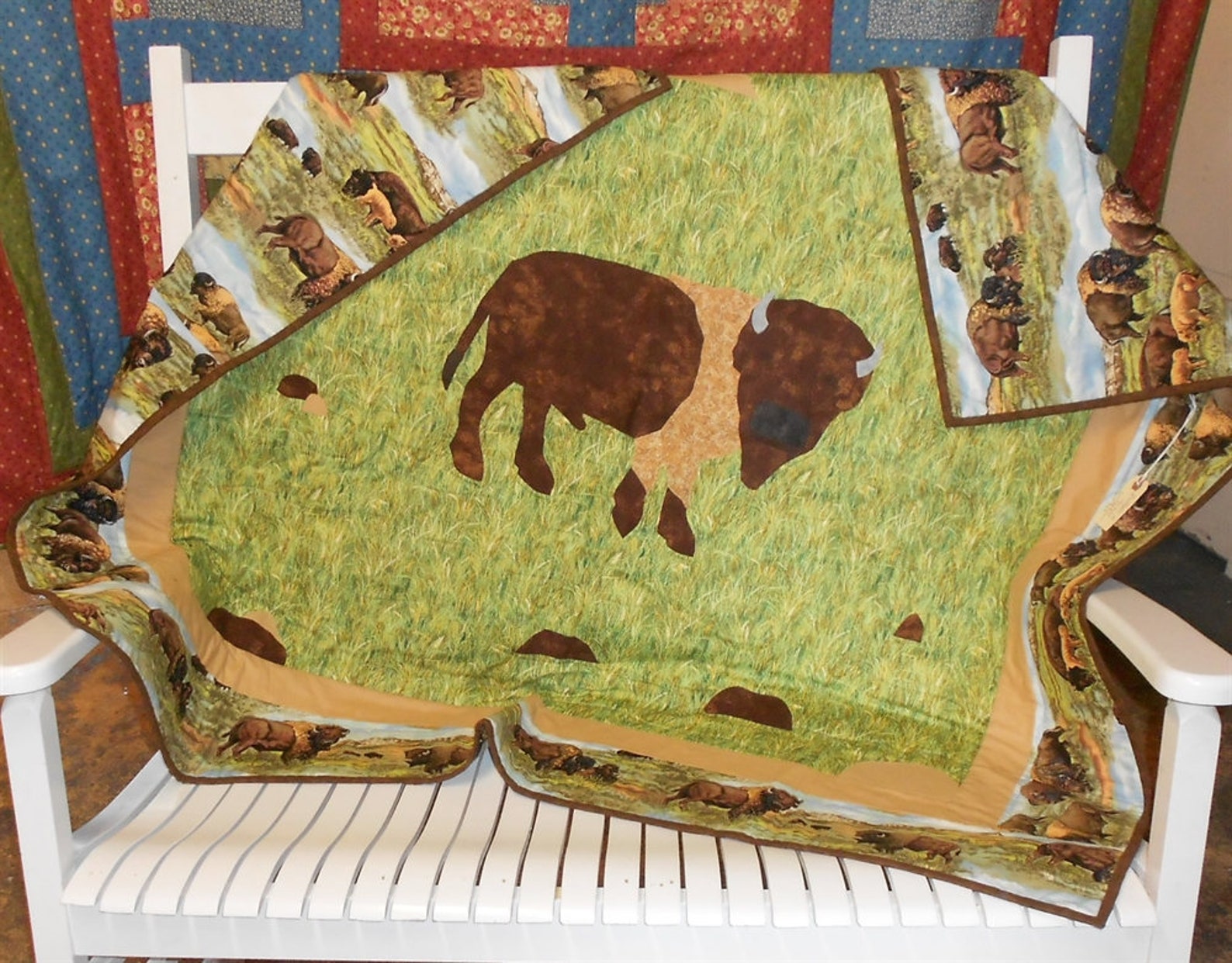 Lap Quilt/wall Hanging Bison/buffalo in Grass Applique Quilt - Etsy