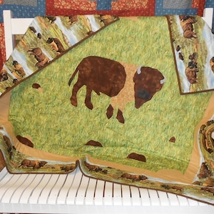 Lap Quilt/wall Hanging- Bison/buffalo in Grass Applique Quilt 51" X 58 ...
