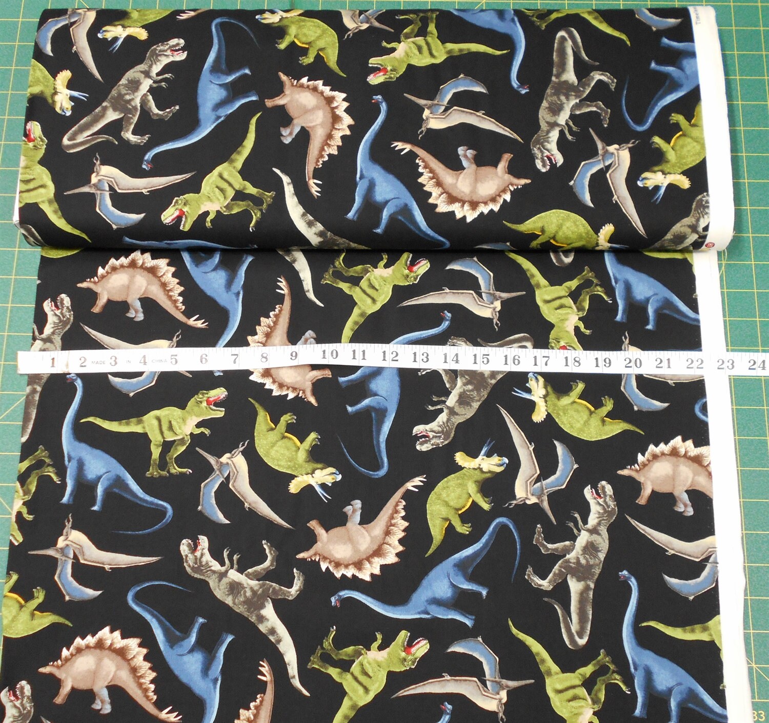 Realistic Dinosaur Fabric-1/2 or 1yd #4810/tan Blue Green Black ...