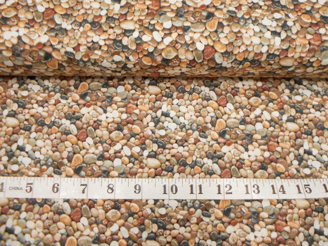 Fabric-#3032- Beach Pebbles/rocks/multi Colored Packed Stones/tan Blue ...