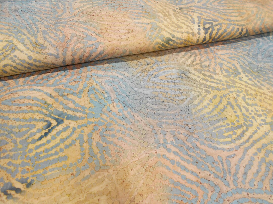 Batik Fabric #5898/dark Pastel Sea/sand Dune Waves/peach Flesh Dusty ...