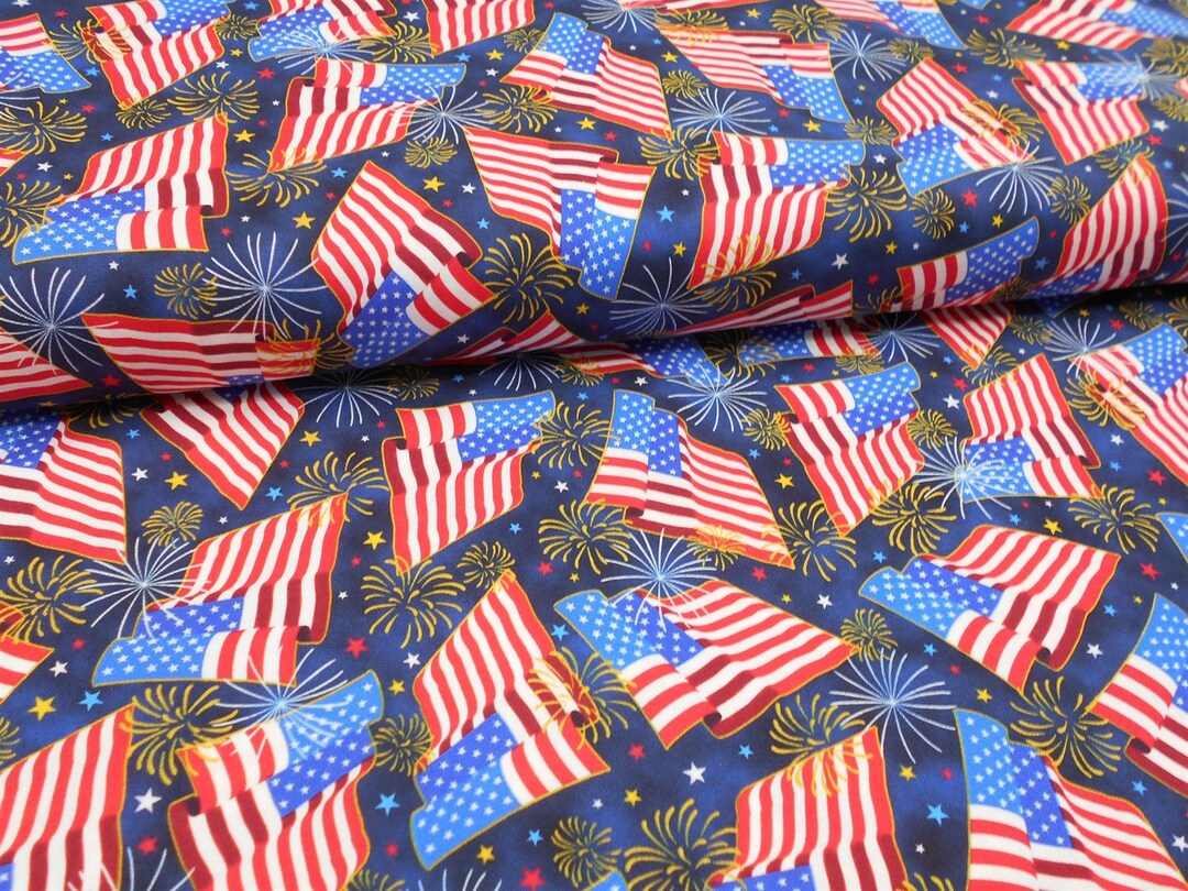 Flag Fabric5595 Proud & True Flags Fireworks on Navy/patriotic/stars ...