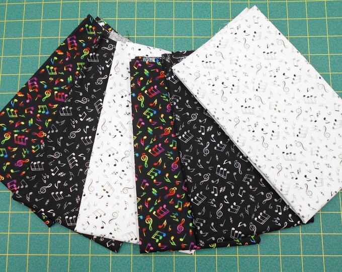 Music Notes 6pc Fat Quarter Bundle b464/music Notes/rainbow on Black ...
