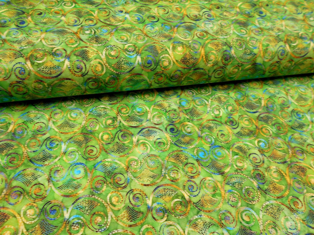 Fabric-#5590-set Swirl Green/rainbow Batik Like Digitally Printed/dan ...