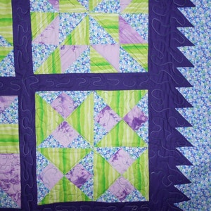 Blue/purple/lime Pinwheel Quilt - Baby/toddler 44" X 57" (lime Wavy ...