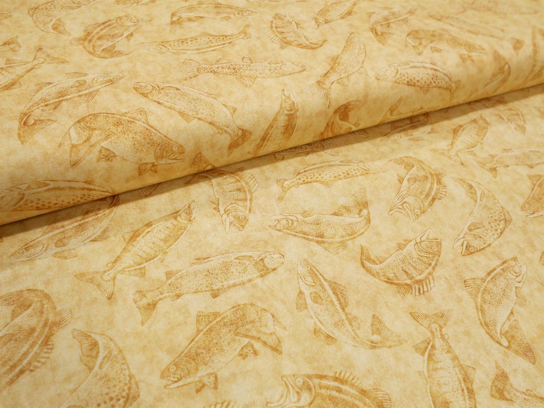 Fabric- #5970 Fish Tails- Fish Blender Tan on Tan/trout Bass Walleye ...