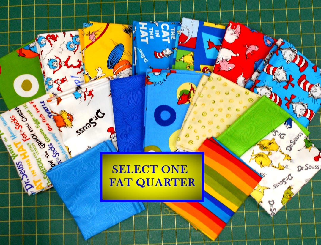 Dr. Seuss Fat Quarter Fabric/rainbow Stripe/cat in the Hat/horton ...