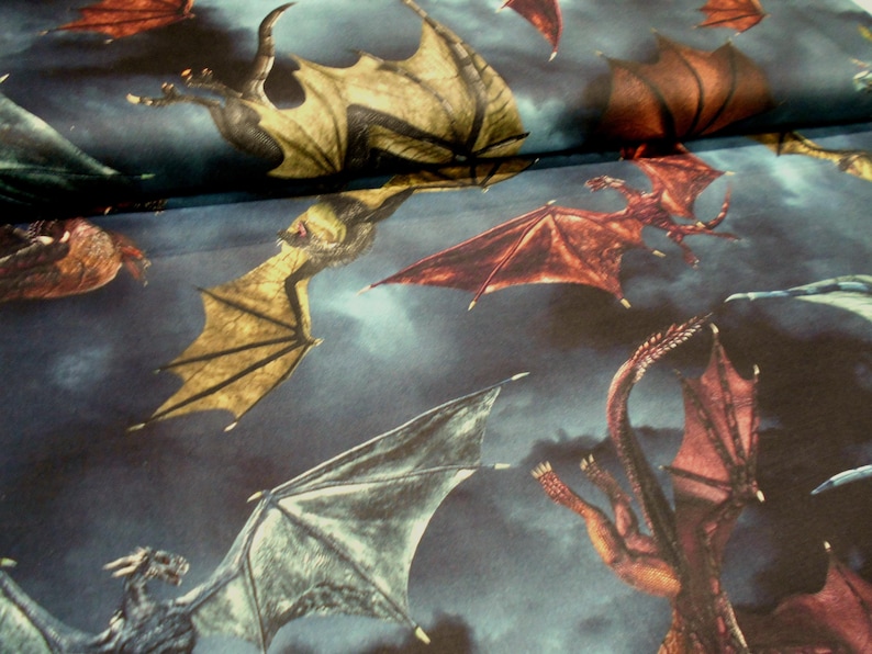 Dragons Lair Night Sky Fabric #6245/dark Grey Black Cloud Sky/timeless ...