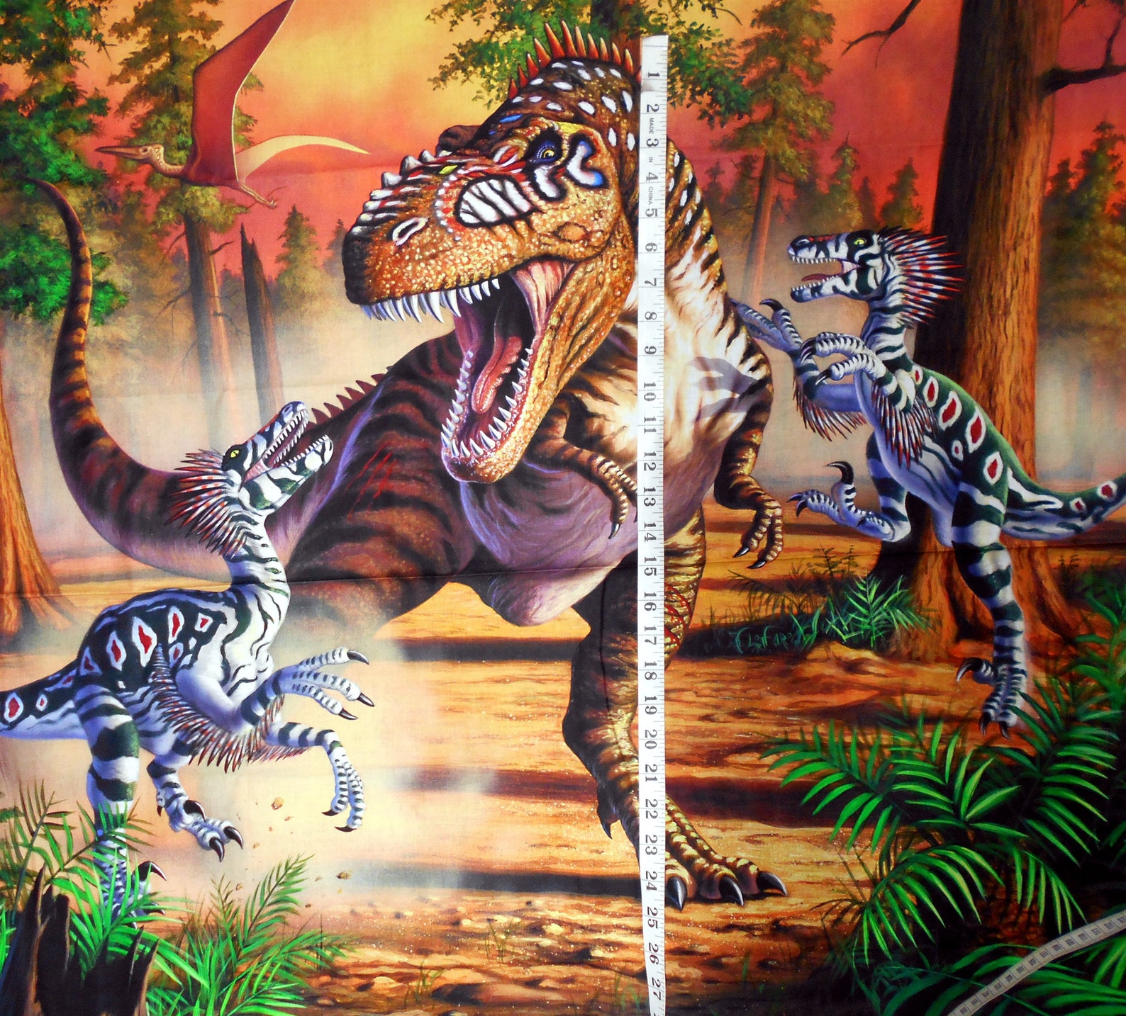 Realistic Dinosaur Panel "dino Battle" Approx. 35x42" #4994/four ...