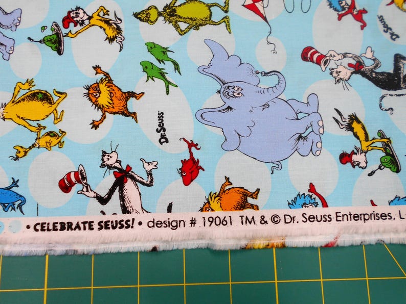 Fabric #6153 Aqua Dr. Seuss/books/book Phrases/rainbow/cat in Hat ...