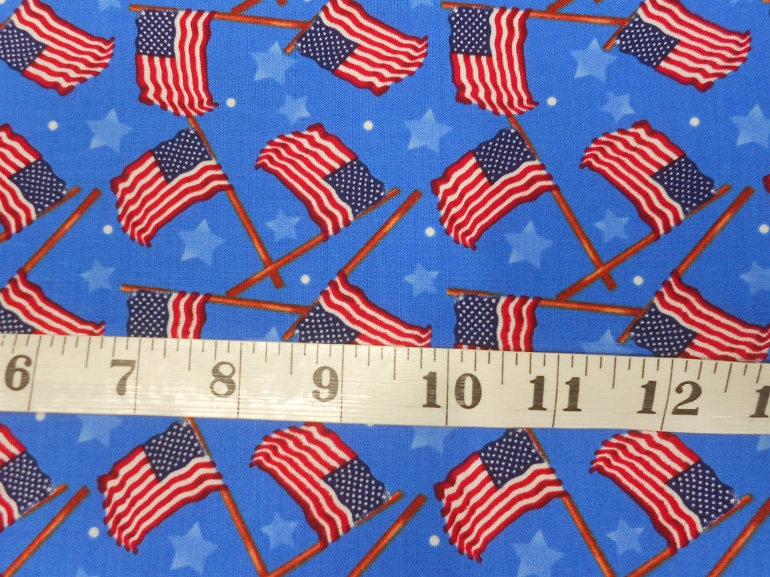 Fabric-#4739 Tossed Flags on Blue/stars/teddys America/giordano/henry ...