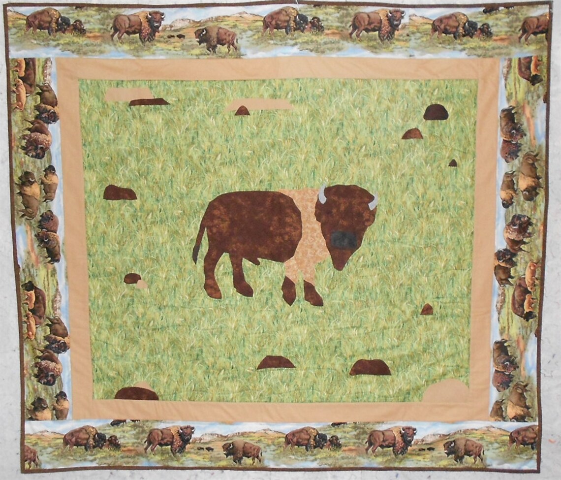 Lap Quilt/wall Hanging Bison/buffalo in Grass Applique Quilt - Etsy