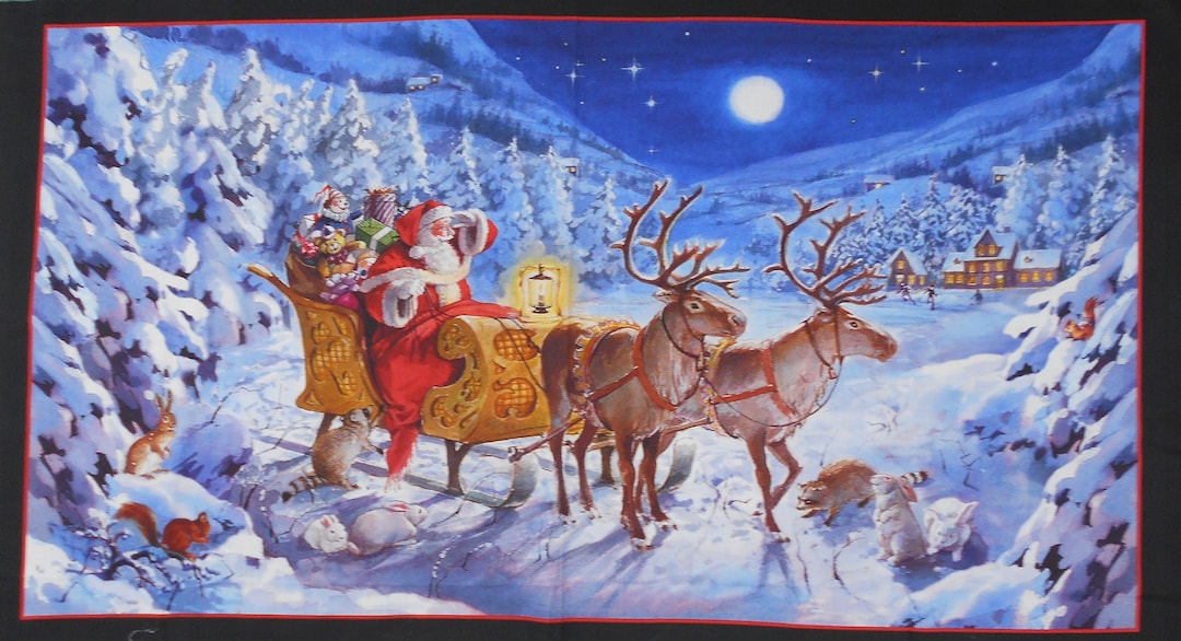 Santa is Coming Fabric Panel-christmas/santa Claus is Coming to Town ...