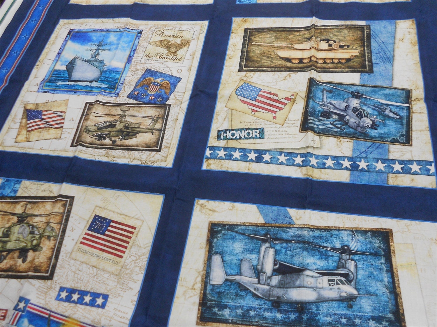 Fabric-ALL AMERICAN-Blue Military Panel/9 | Etsy