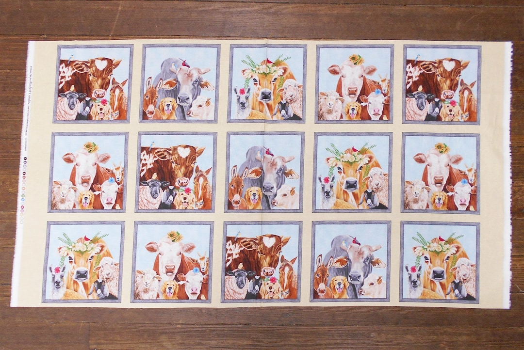 Fabric-happy Farm Animal Panel #5443 Approx. 23x43"/15 Block Panel/cow ...