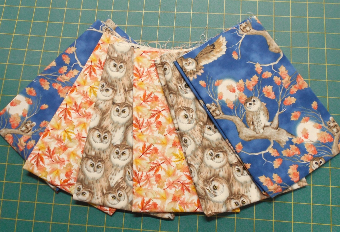 Fabric-owl 6pc Fat Quarter Bundle/navy Owls on Trees/nightscape/navy ...