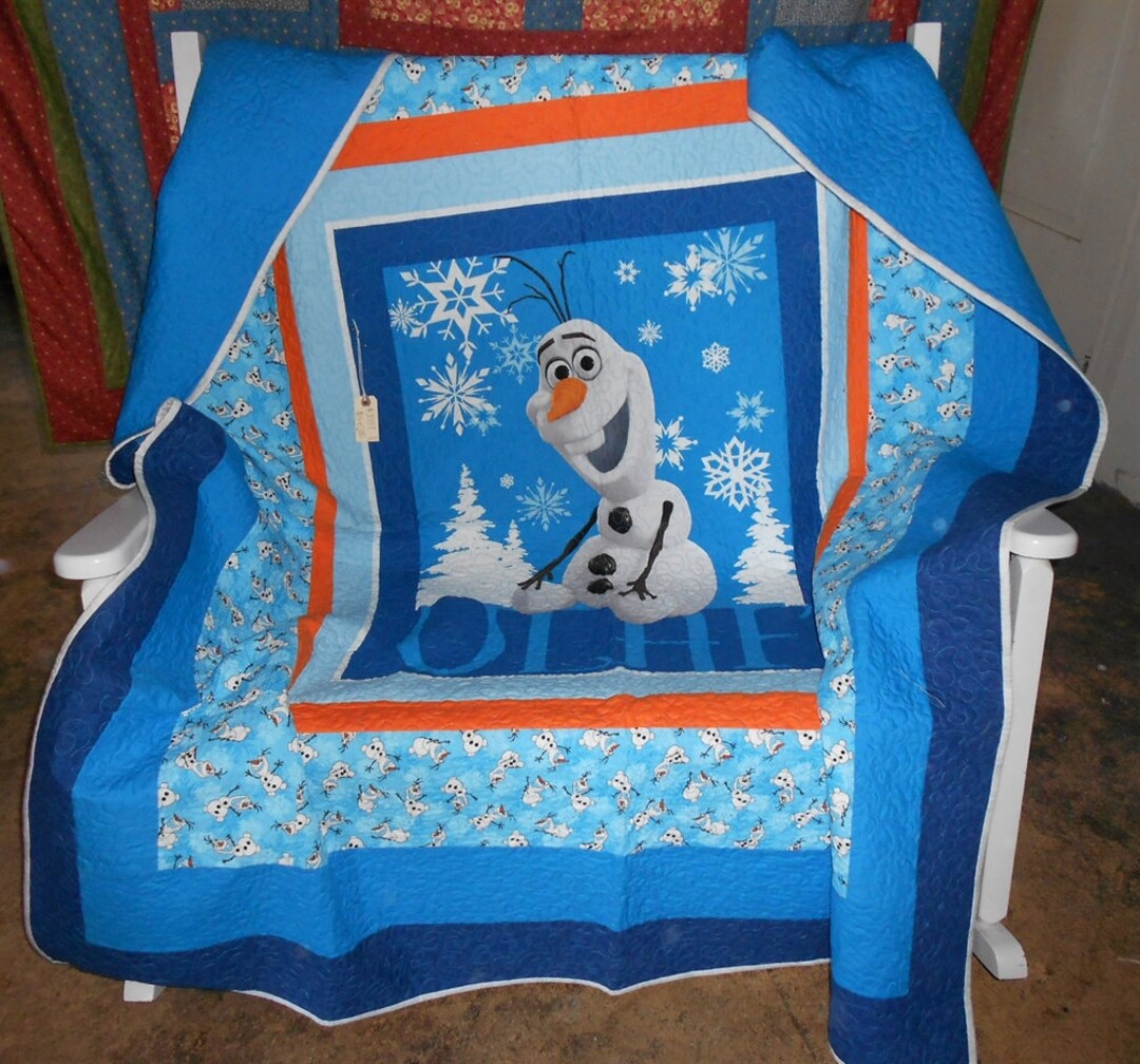 Frozen/olaf Snowman Quilt - Large Lap/twin 64" X 80" (light Blue/dark ...