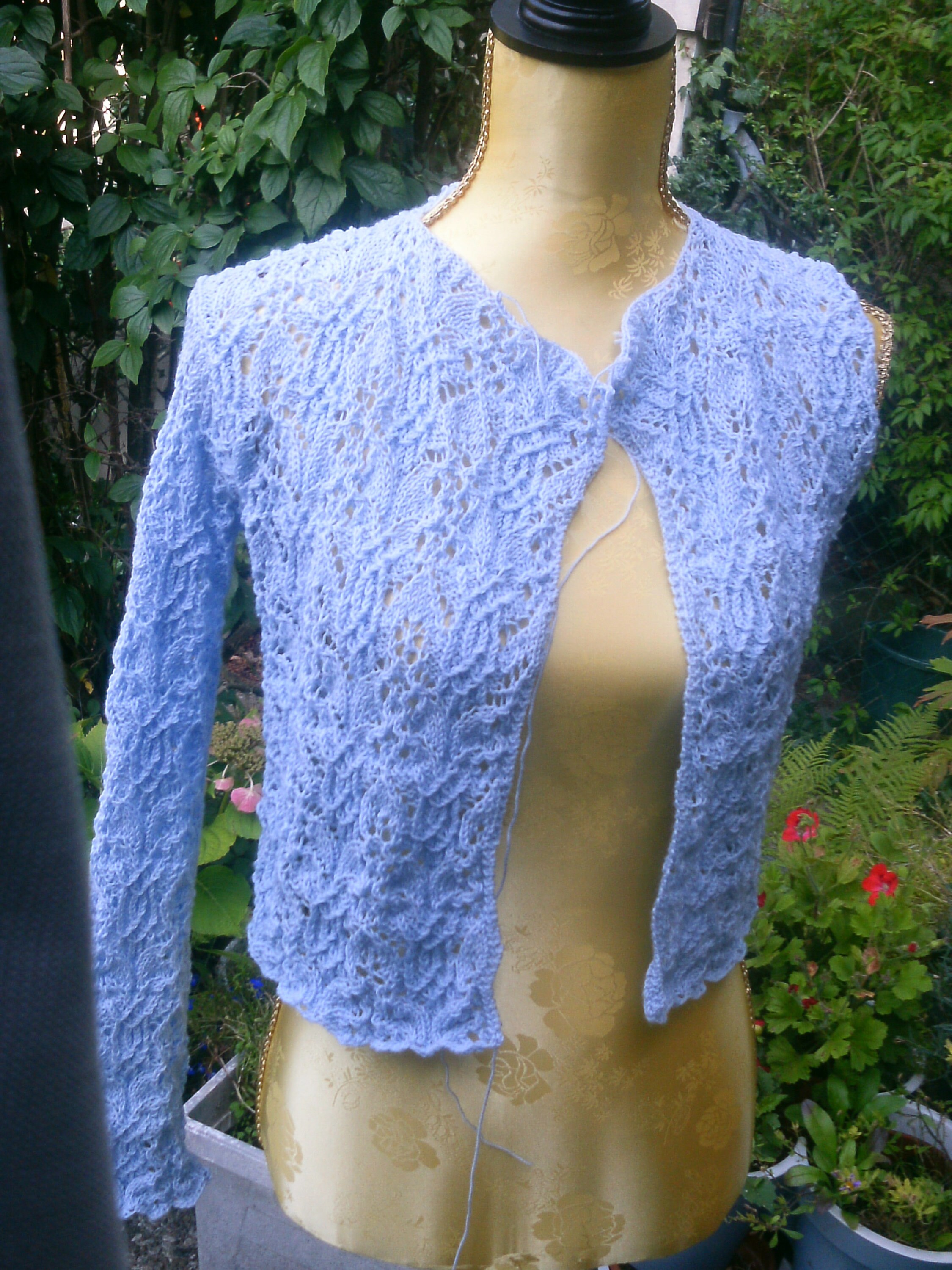 Light Blue Knit Jacket, Ajour Pattern, Size 36-38, S, UK 10-12, US 8-10 ...