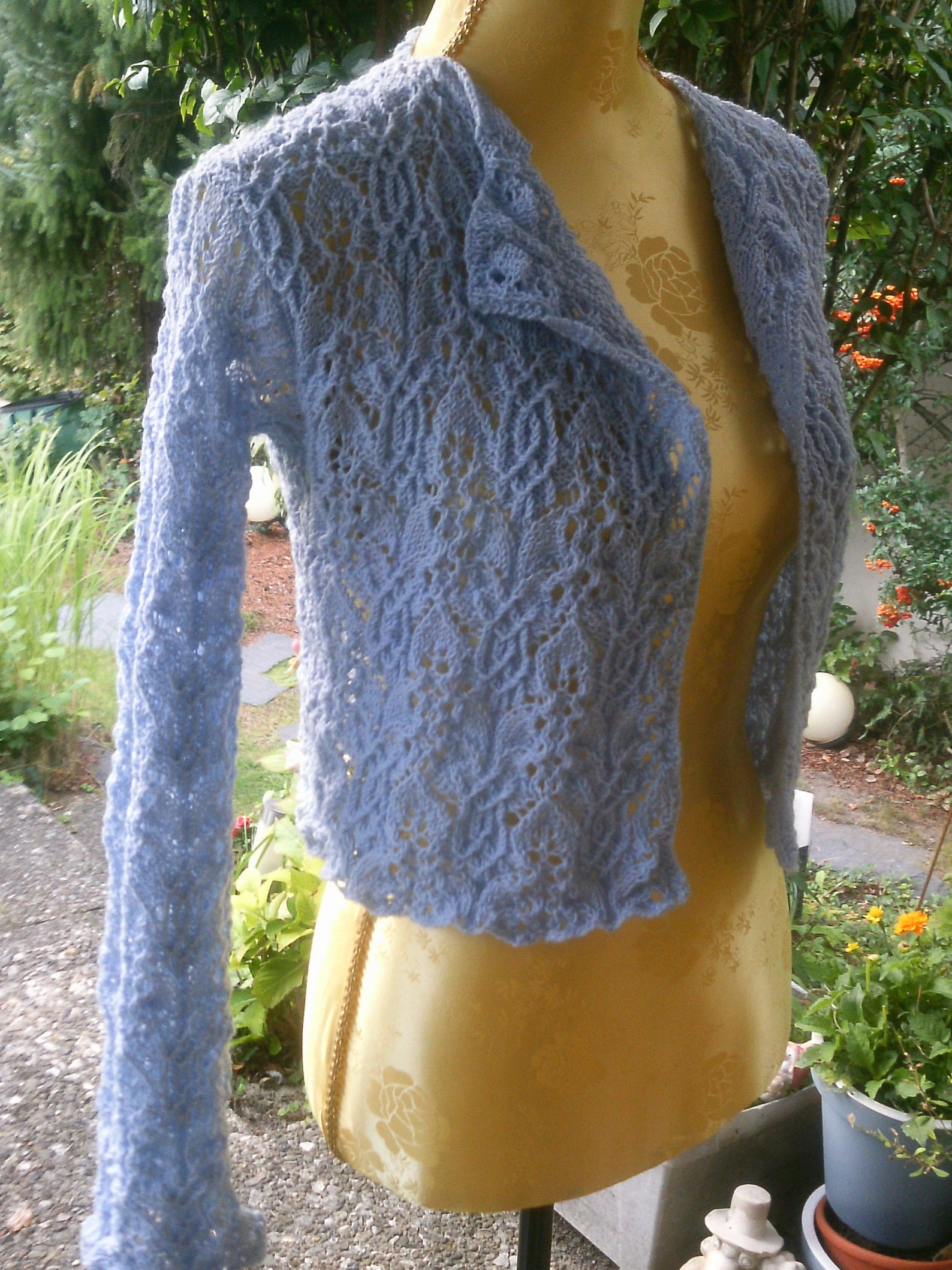 Light Blue Knit Jacket, Ajour Pattern, Size 36-38, S, UK 10-12, US 8-10 ...