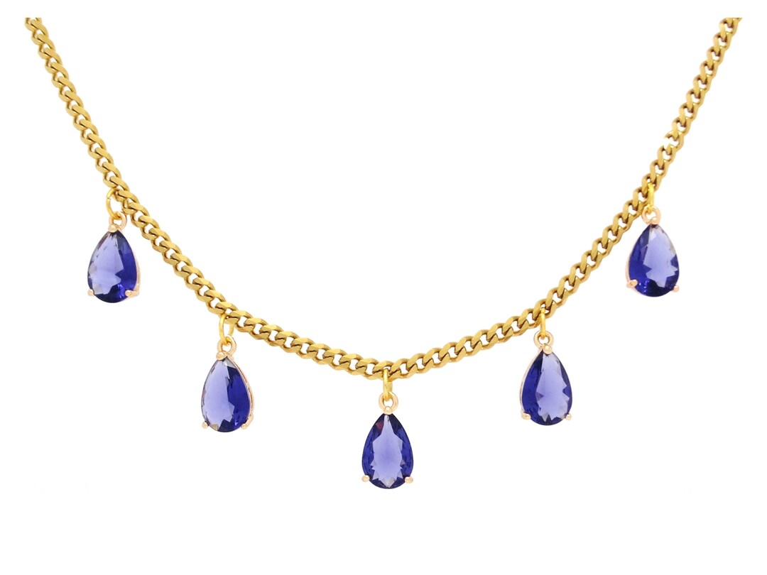 Princess Style Necklace With Flawless Purple Teardrop Gemstones and ...