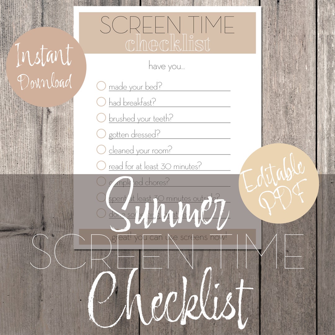 Summer Screen Time Checklist Editable Printable PDF - Etsy