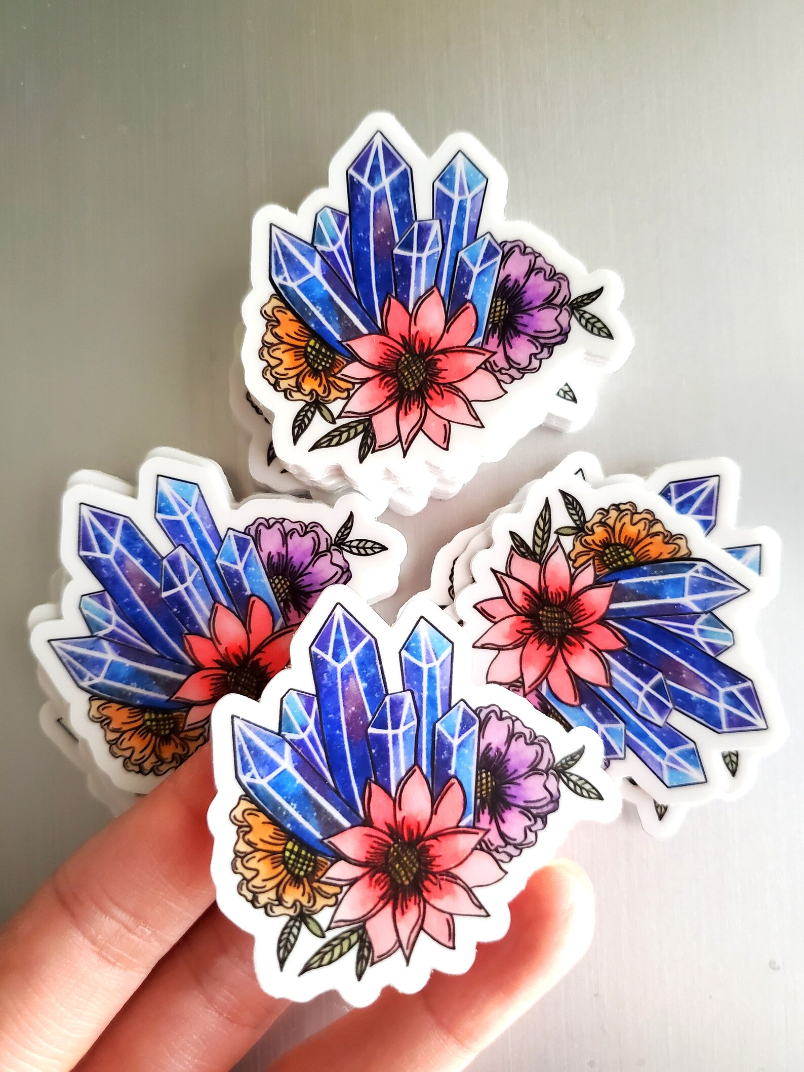 Watercolor Flowers Gems Florals Vinyl Stickers/ Laptop Stickers/ Water ...