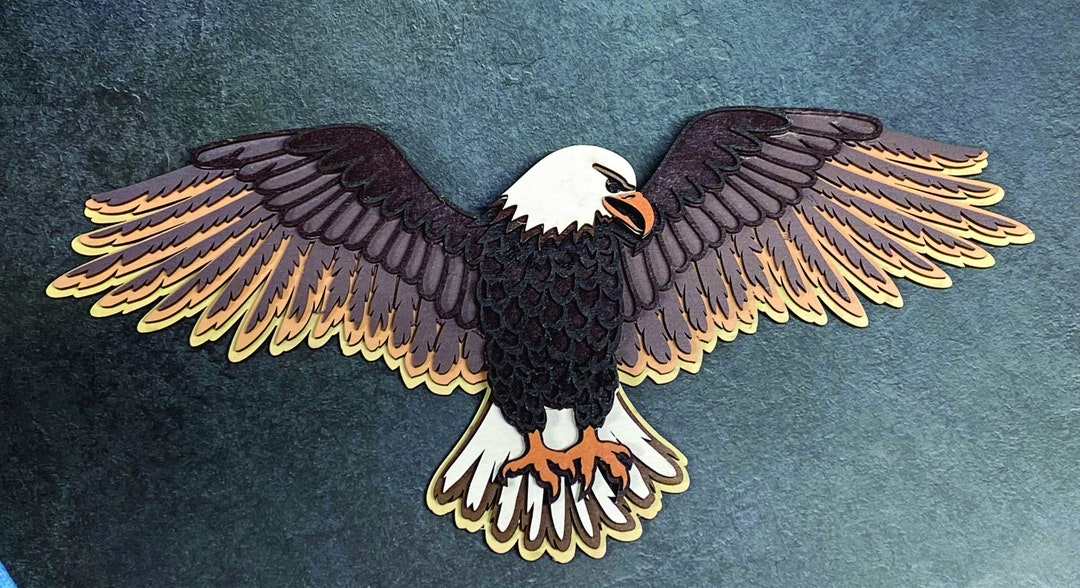 Elaborately Handcrafted Wooden Bald Eagle, Multi Layered Wall Art ...
