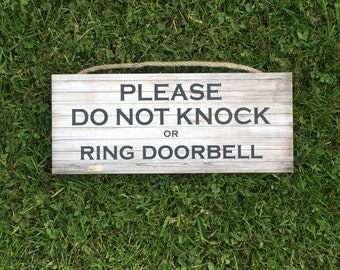 Please Do Not Knock or Ring Doorbell Sign, Do Not Knock, Delivery Wood ...